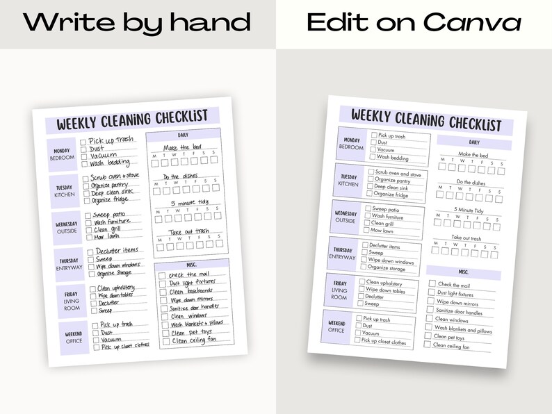 Editable Cleaning Checklist Canva Cleaning Printable Cleaning Schedule ...