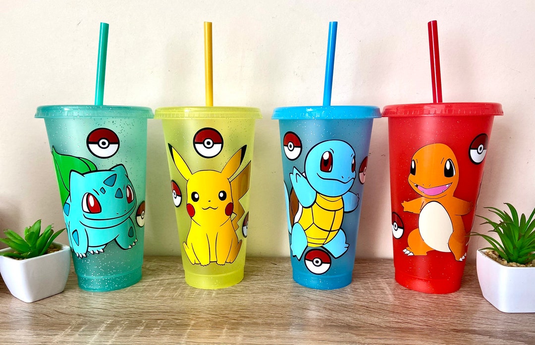 Pokemon Pikachu, Charmander, Squirtle and Bulbasaur Glitter 24oz Cold ...