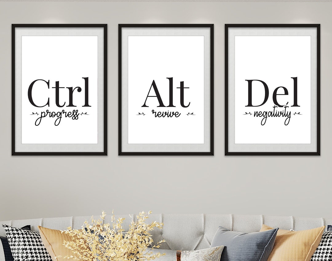 Set of 3 Canvas Ctrl Alt Del Wall Art Print Set Motivational Decor for ...