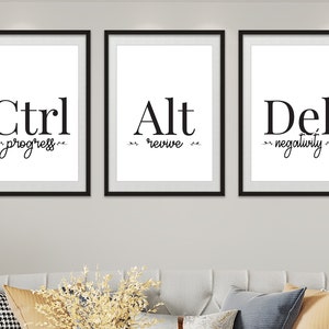 Set of 3 Canvas Ctrl Alt Del Wall Art Print Set Motivational Decor for ...