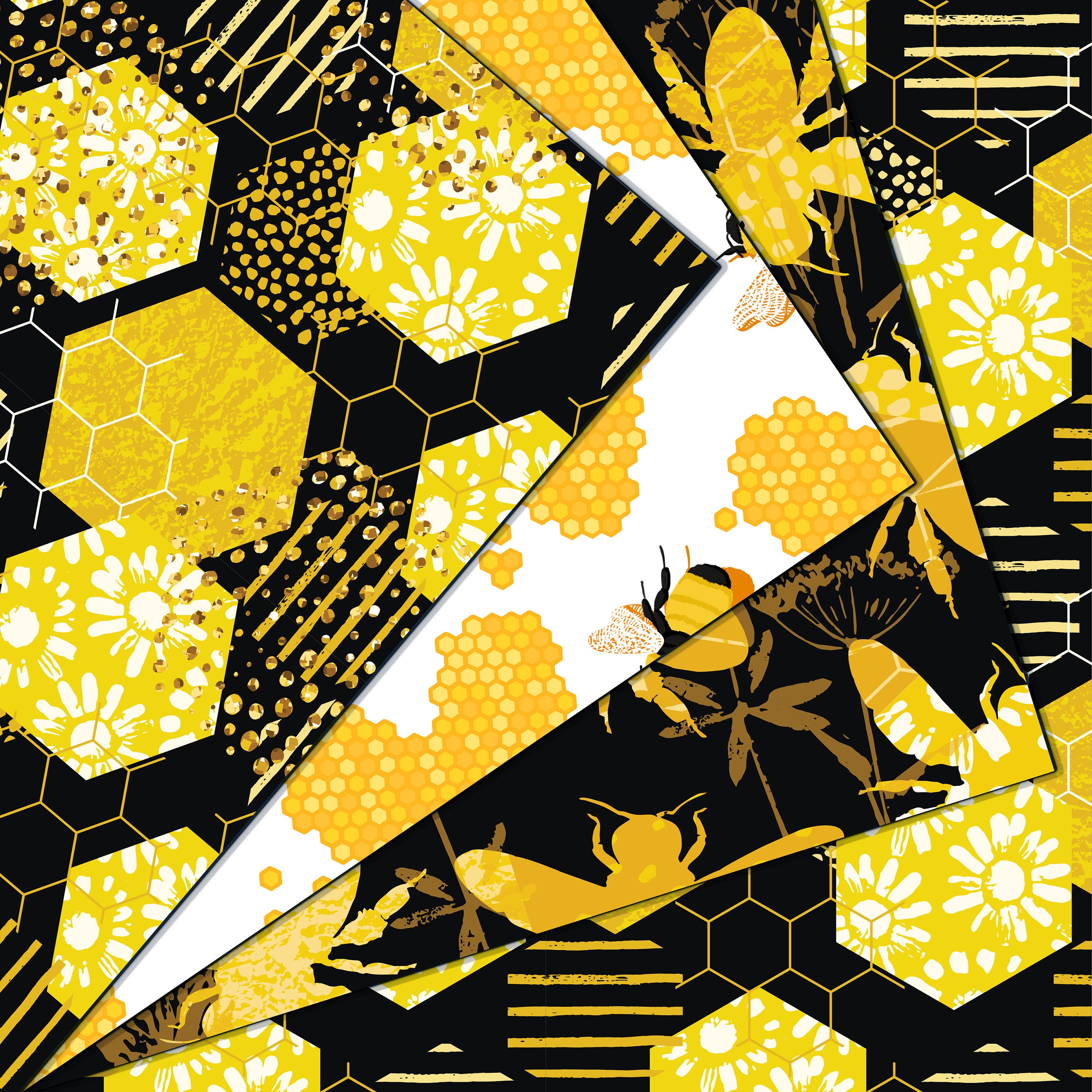 Seamless Honey Bee Digital Paper Gold Black Bee Backgrounds - Etsy