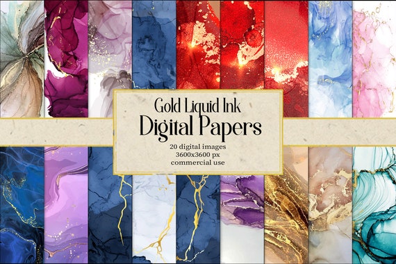 Seamless Gold Liquid Ink Digital Paper Marble Background | Etsy