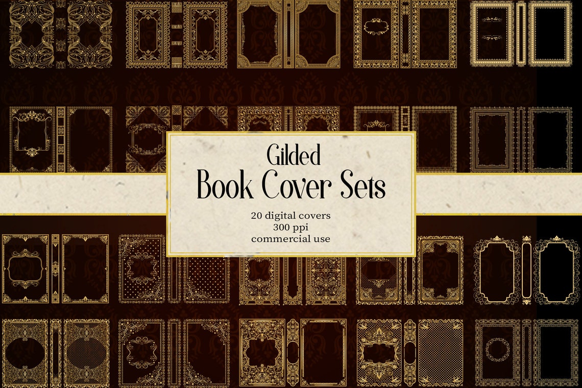 20 Gilded Book Covers Sets Gold Digital Paper Ornamental Book - Etsy
