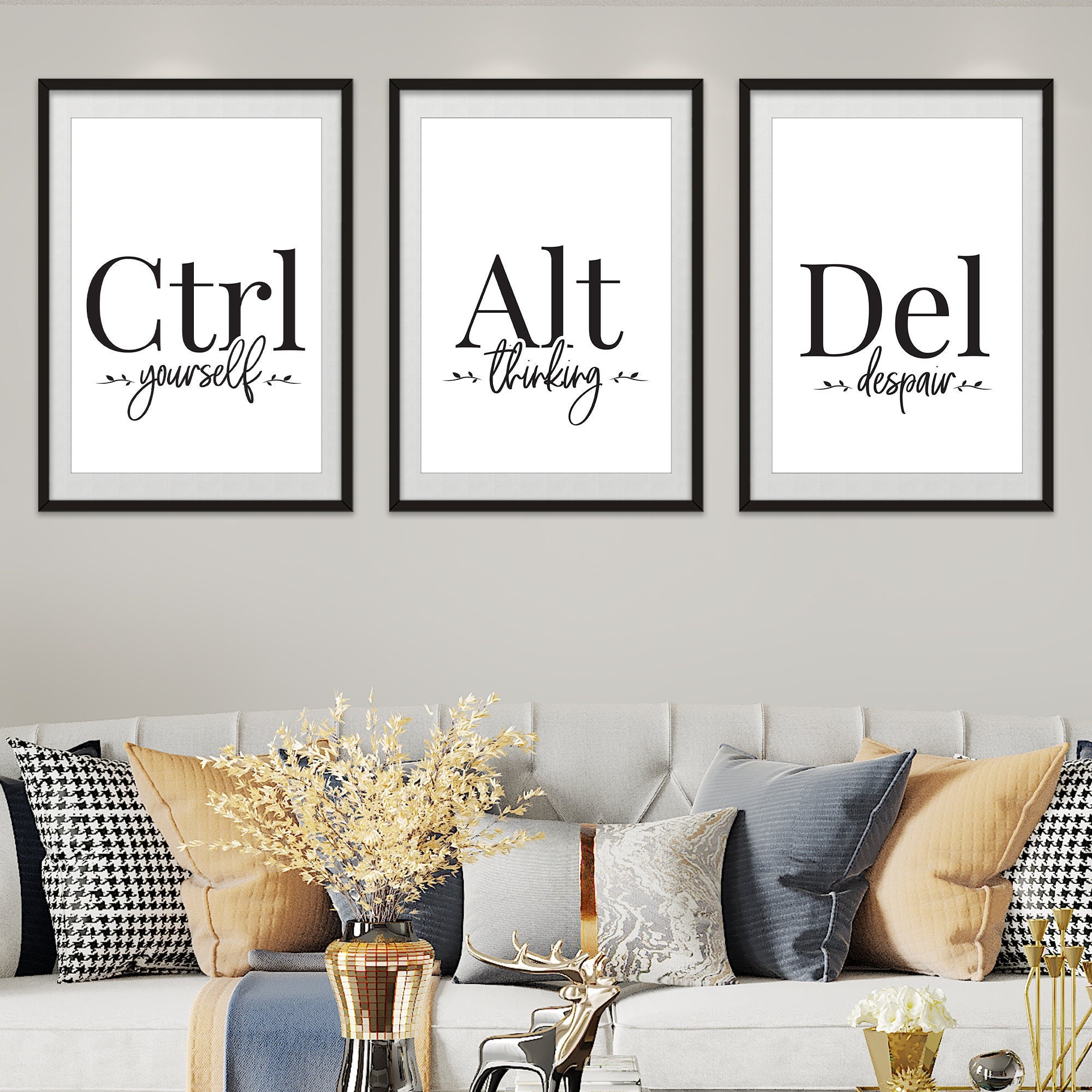 Set of 3 Canvas Ctrl Alt Del Wall Art Print Set Motivational Decor for ...