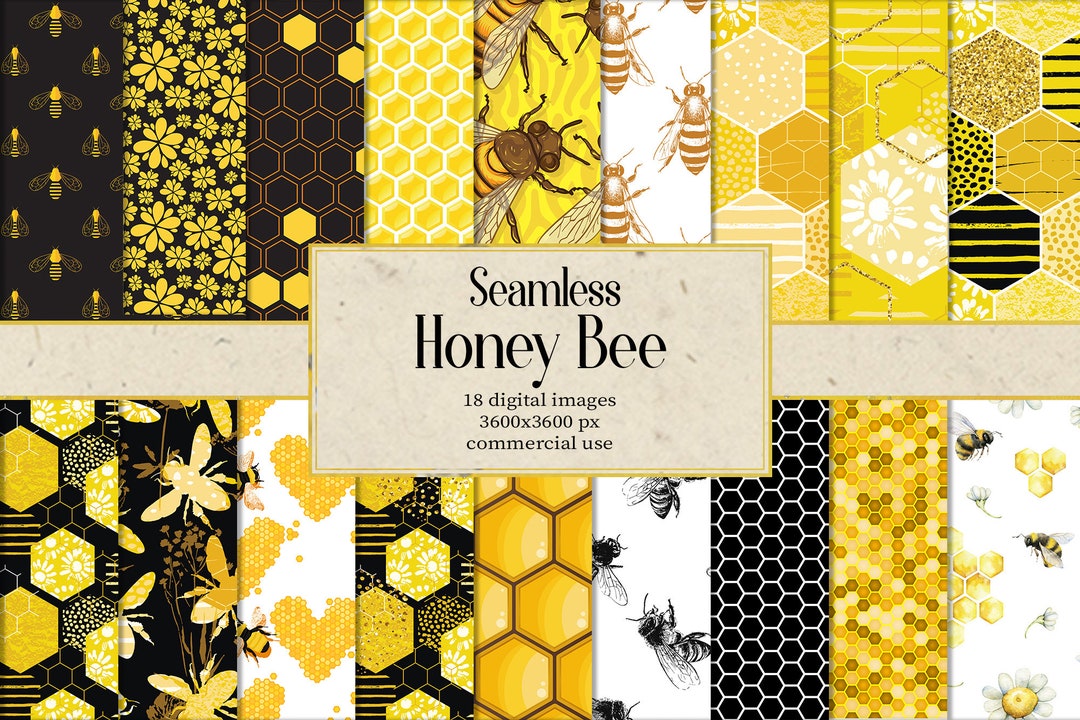 Seamless Honey Bee Digital Paper, Gold Black Bee Backgrounds, Bee ...
