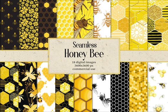 Seamless Honey Bee Digital Paper Gold Black Bee Backgrounds - Etsy