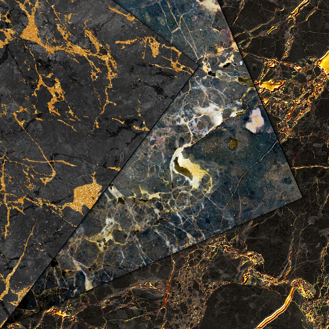 Seamless Black White Gold Marble Digital Paper, Background Textures ...
