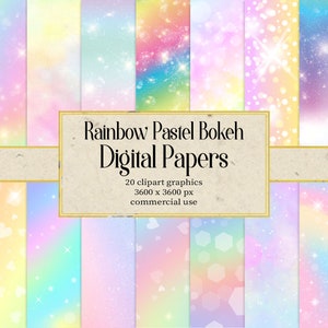 Rainbow Pastel Bokeh Digital Paper, Rainbow Background Textures ...