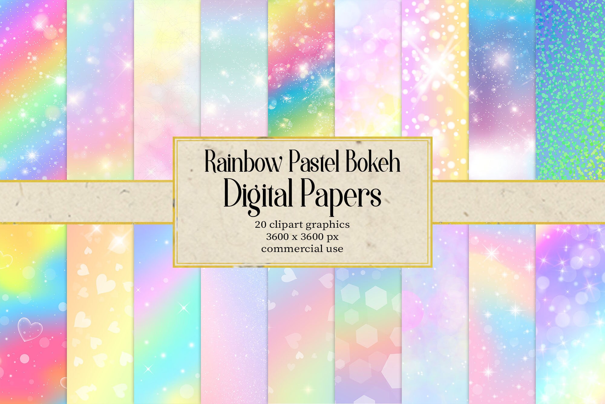 Rainbow Pastel Bokeh Digital Paper, Rainbow Background Textures ...