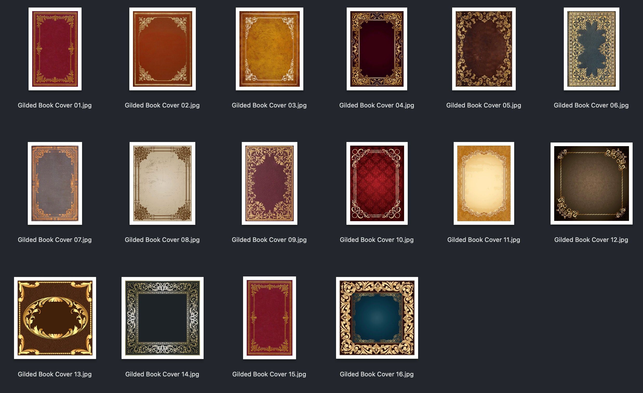 16 Gilded Book Covers Gold Digital Paper Ornamental Book - Etsy