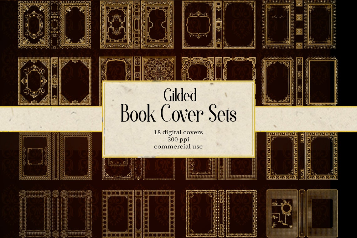 18 Gilded Book Covers Sets Gold Digital Paper Ornamental Book - Etsy