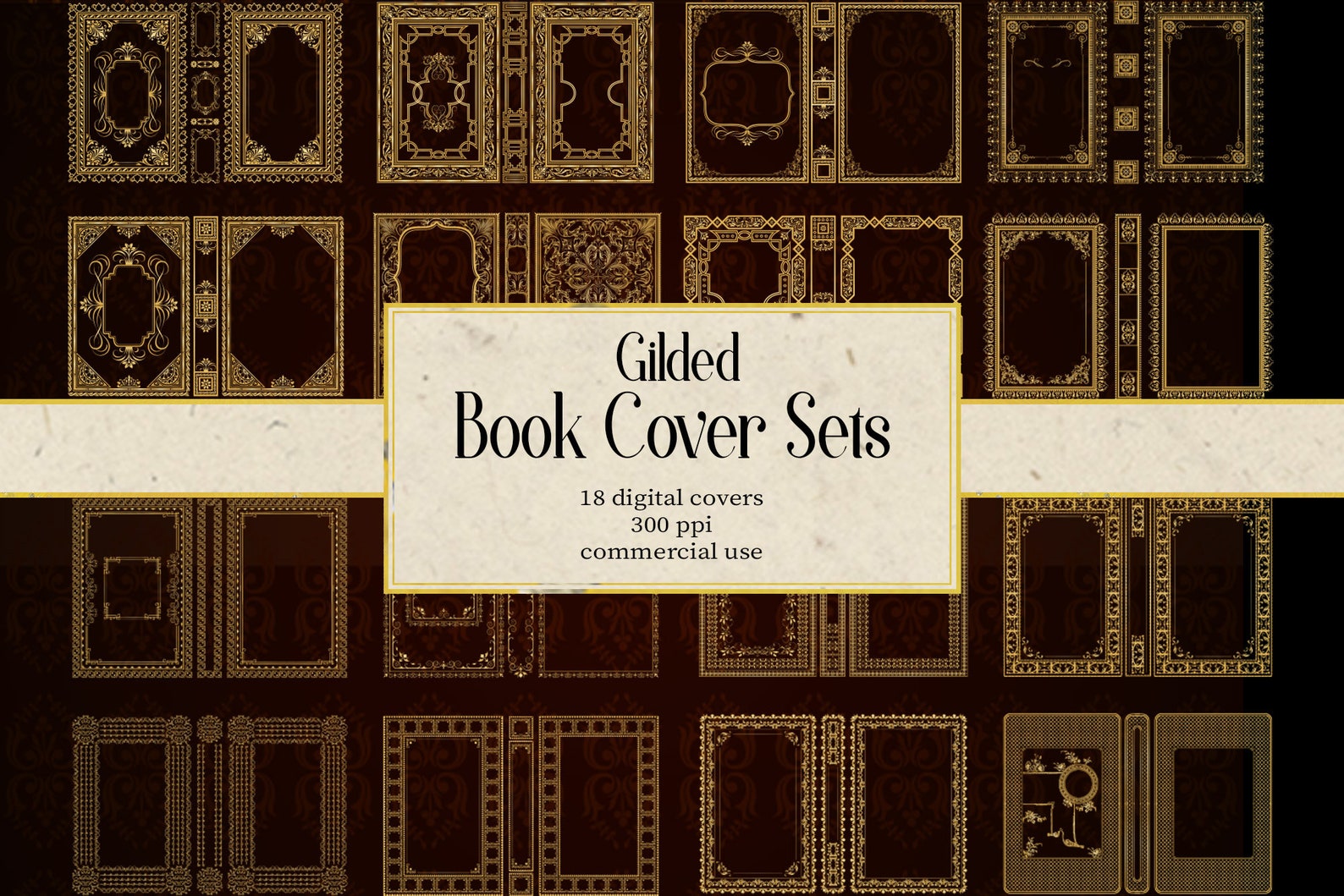 18 Gilded Book Covers Sets Gold Digital Paper Ornamental Book Textures ...