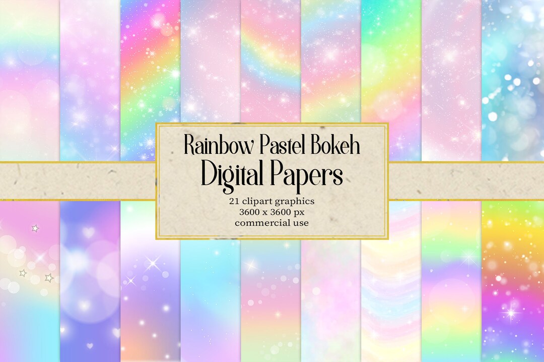 Rainbow Pastel Bokeh Digital Paper, Rainbow Background Textures ...