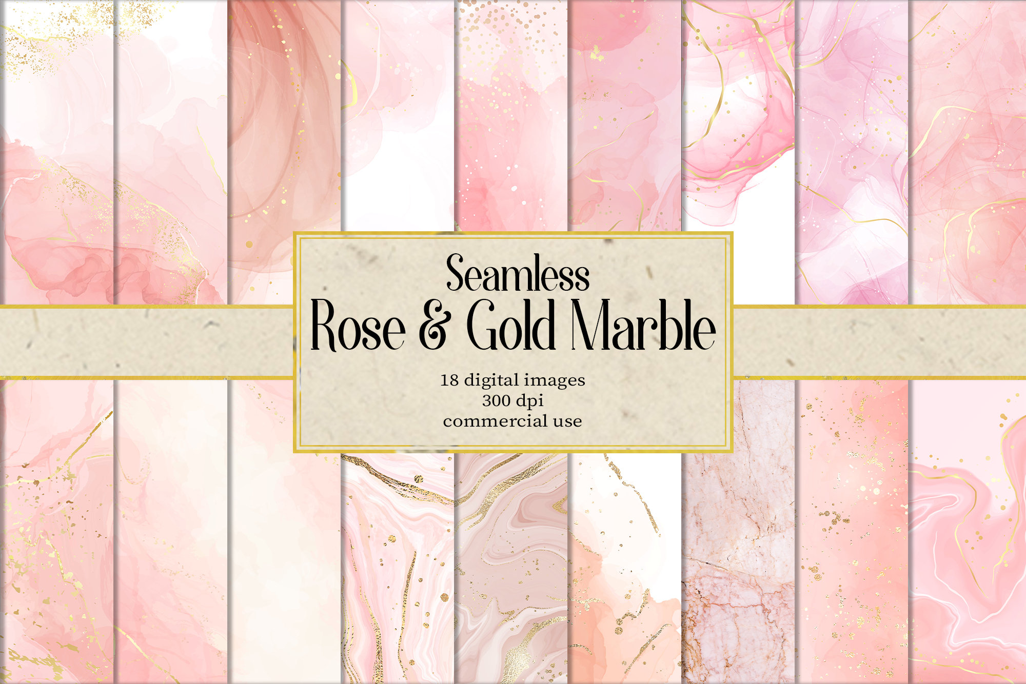 Seamless Rose Pink Gold Marble Digital Paper, Marble Background ...