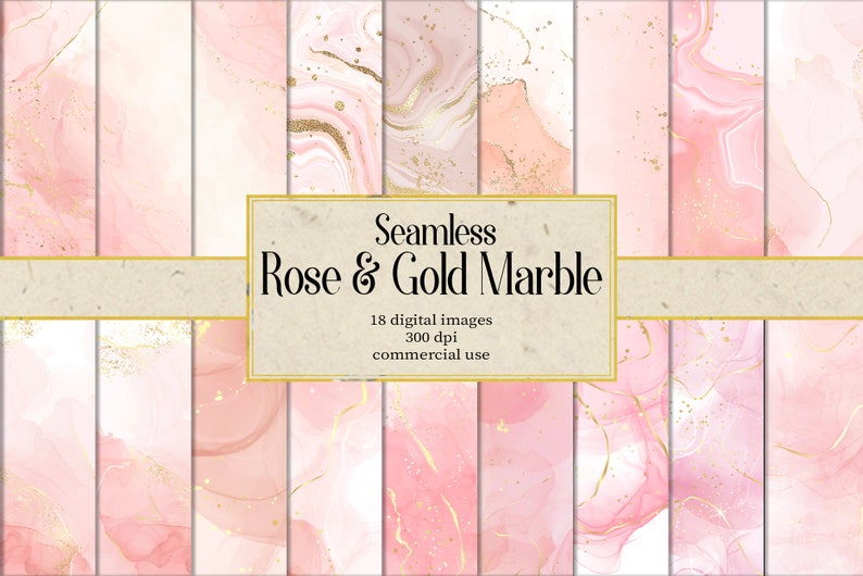 Seamless Rose Pink White Gold Marble Digital Paper, Marble Background ...