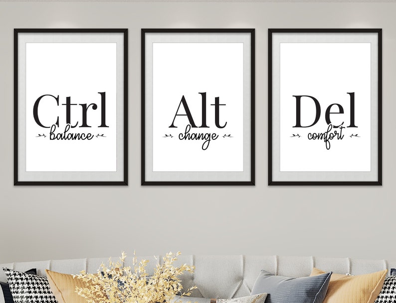 Set of 3 Canvas Ctrl Alt Del Wall Art Print Set Motivational Decor for ...