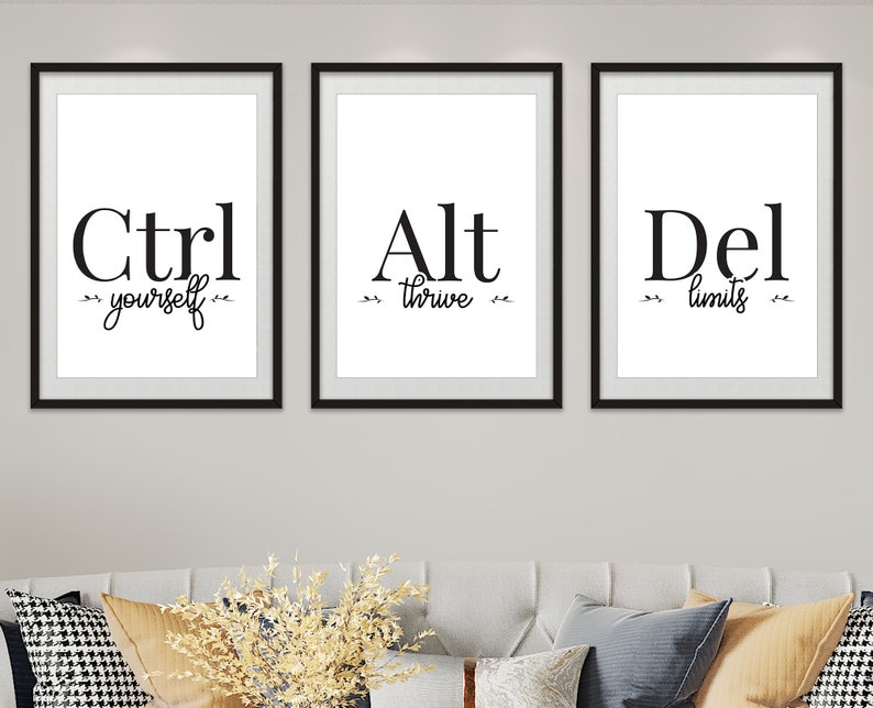 Set of 3 Canvas Ctrl Alt Del Wall Art Print Set Motivational Decor for ...