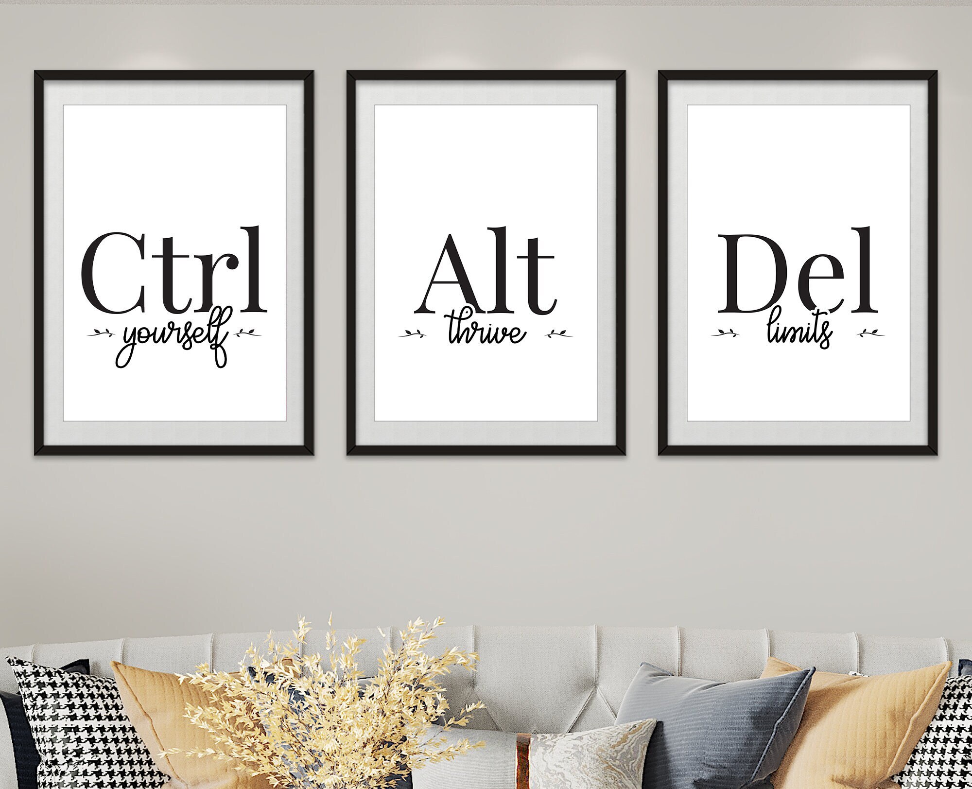 Set of 3 Canvas Ctrl Alt Del Wall Art Print Set Motivational Decor for ...