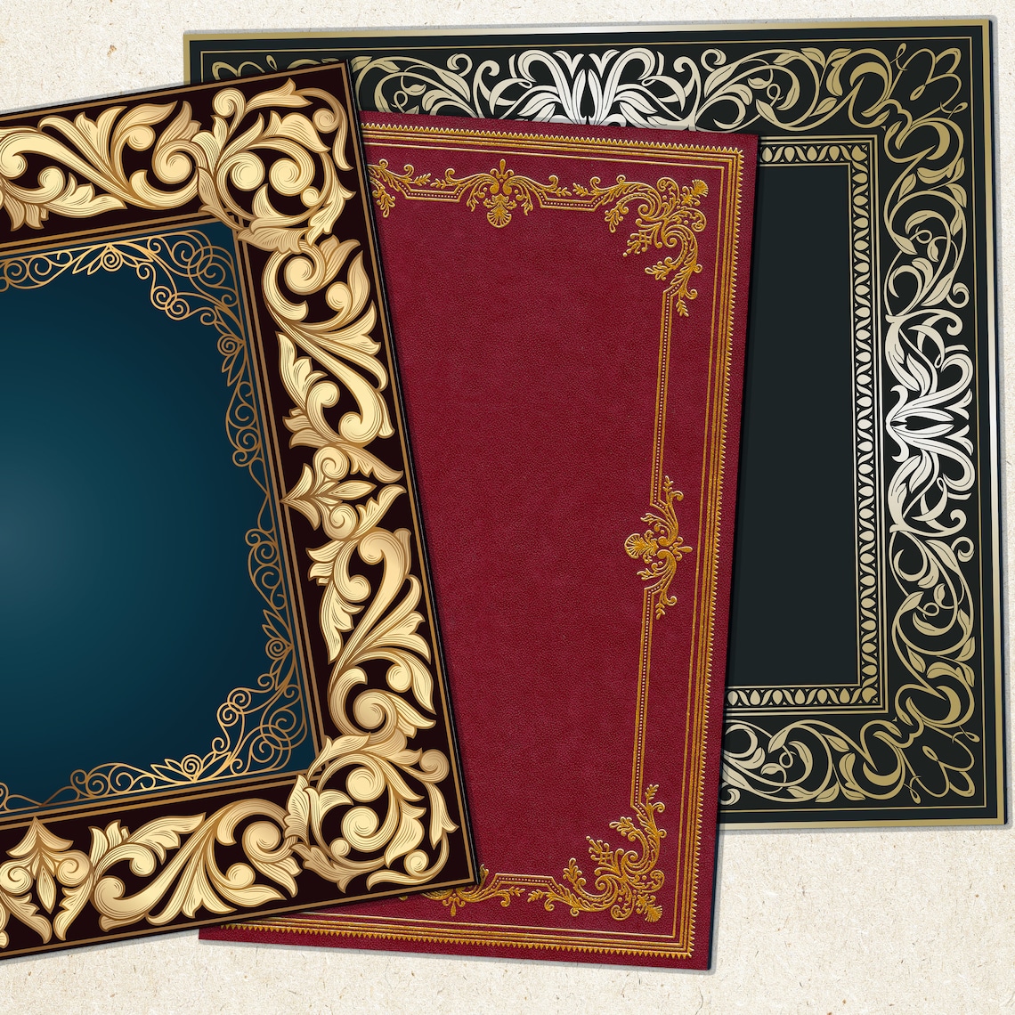 16 Gilded Book Covers Gold Digital Paper Ornamental Book - Etsy