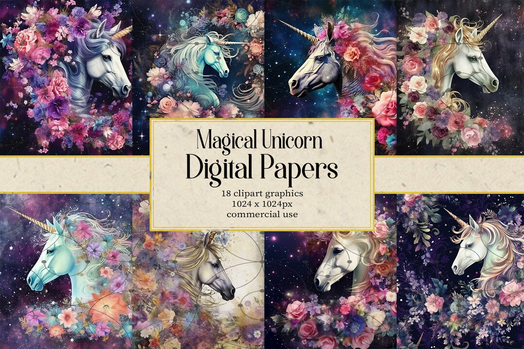Unicorn Digital Paper, Scrapbook Paper for Wedding Invitation Cards ...