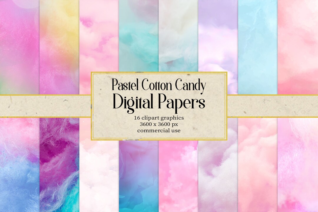 Pastel Cotton Candy Digital Paper, Pastel Clouds Background Textures ...