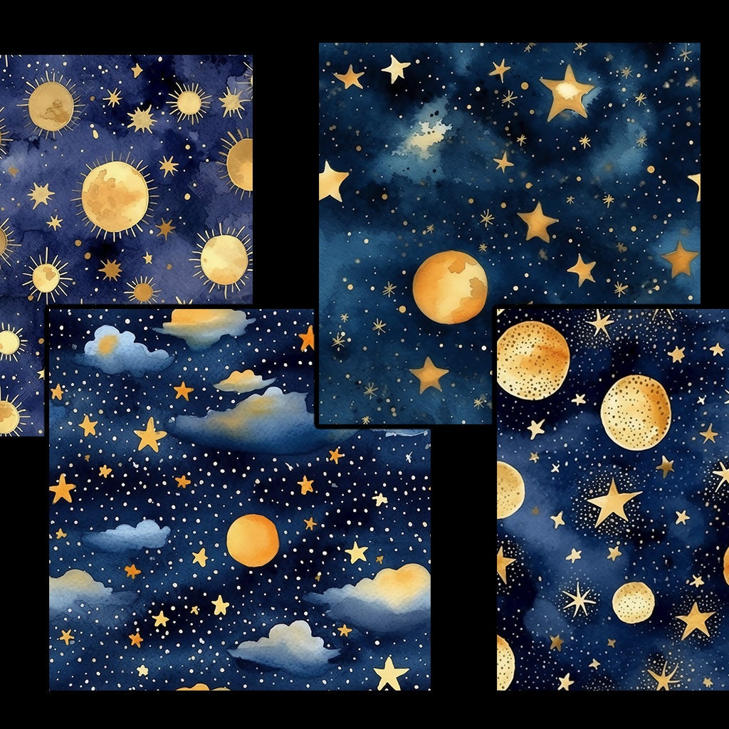 16 Seamless Celestial Starry Night Digital Paper Navy - Etsy