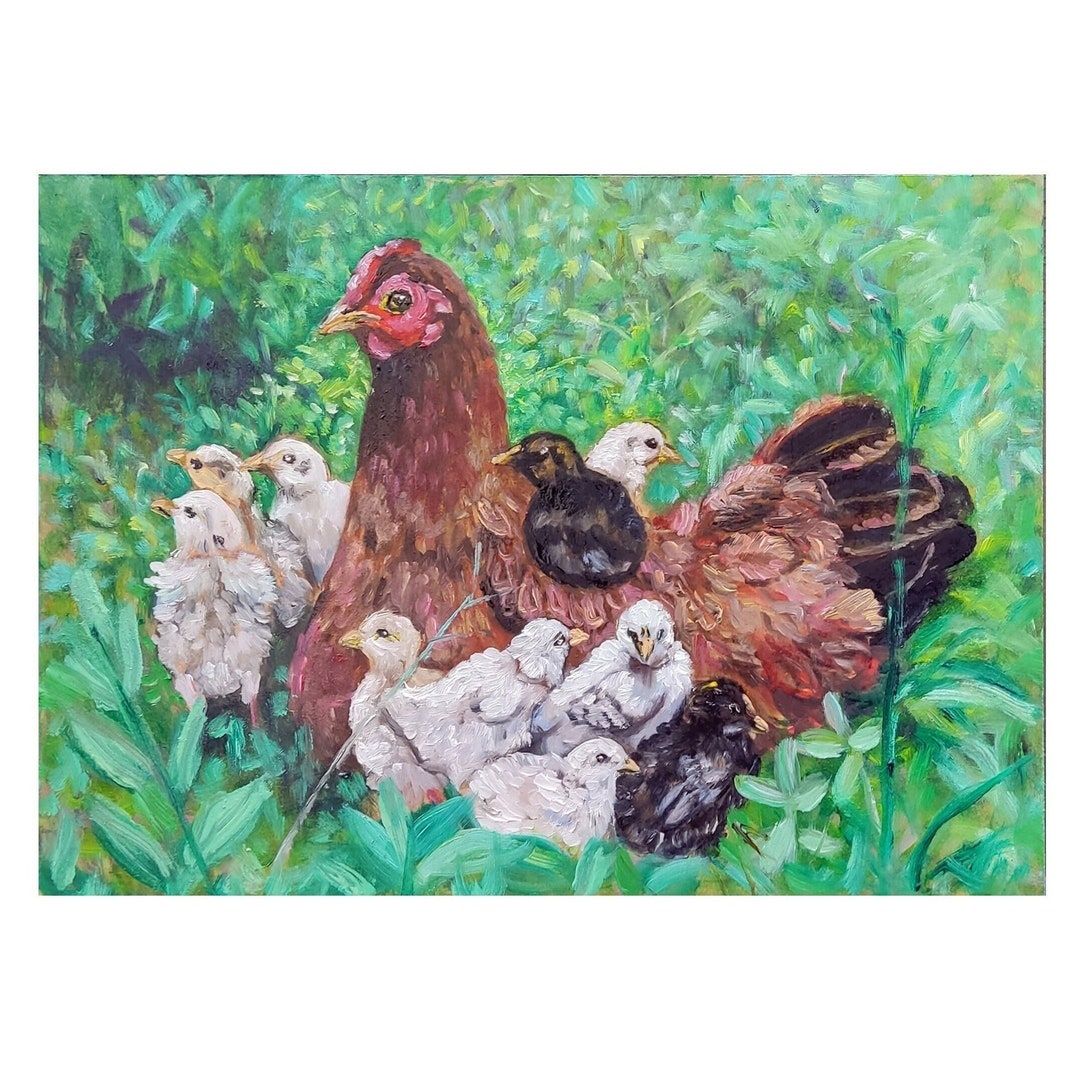 Hen and Chickens Original Oil Painting Fine Art by Selenav. Hen Oil ...