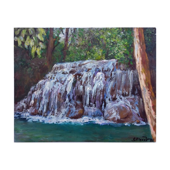 Forest waterfall. Original Oil Painting 10х8 fine art by | Etsy