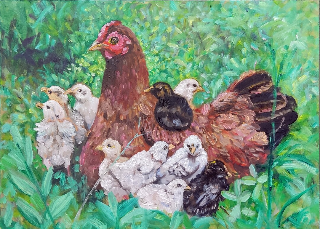 Hen and Chickens Original Oil Painting Fine Art by Selenav. - Etsy