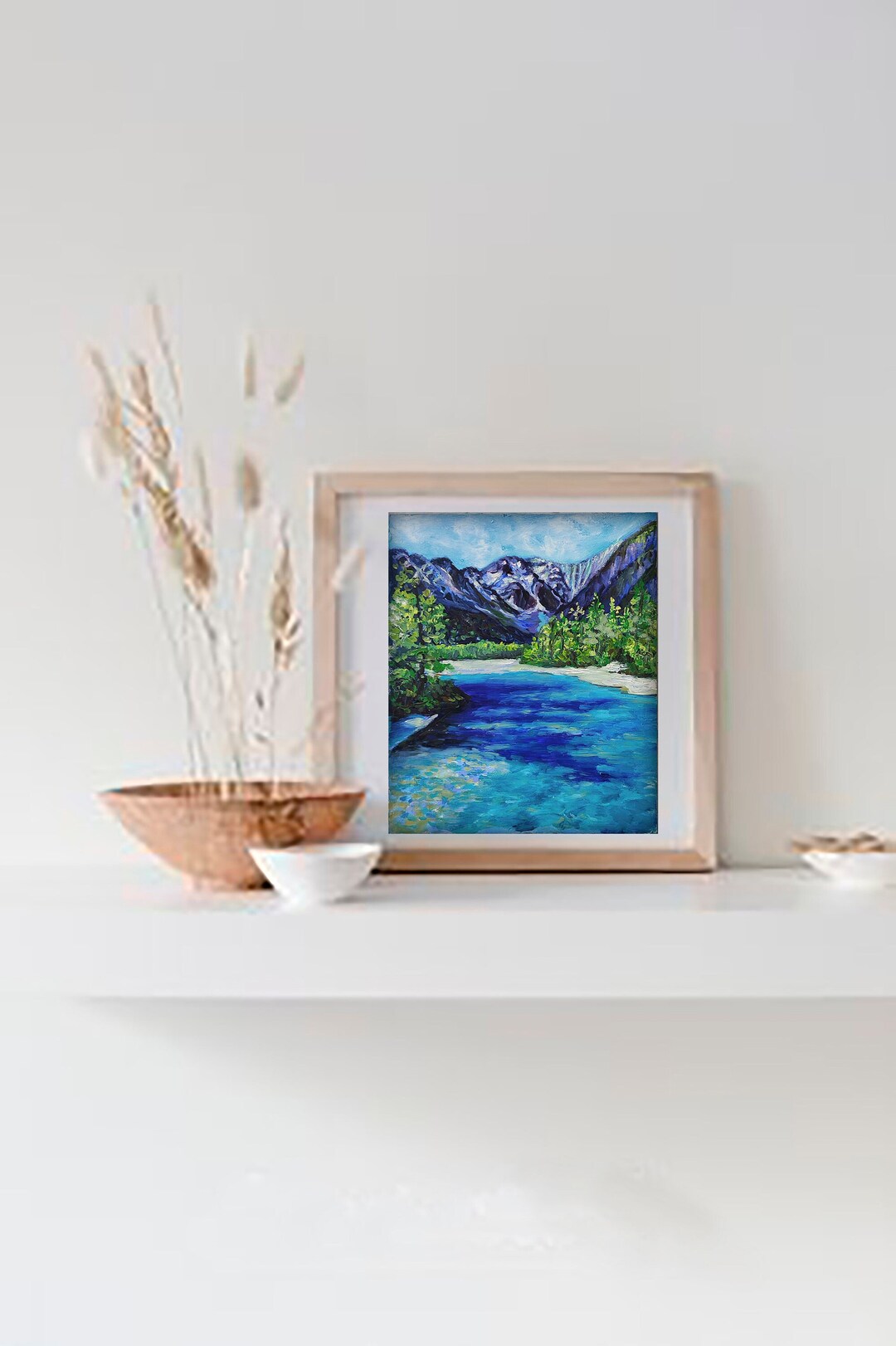 Mountain Valley Artwork Lake Oil Painting Fine Art by Selenav Lake Wall ...