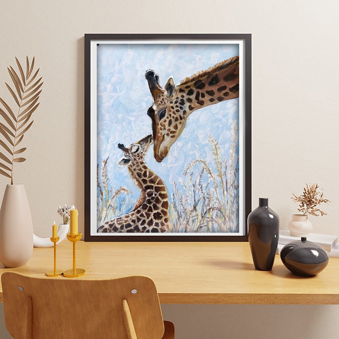 Original Oil Painting Giraffe Mother and Child Art Giraffe - Etsy