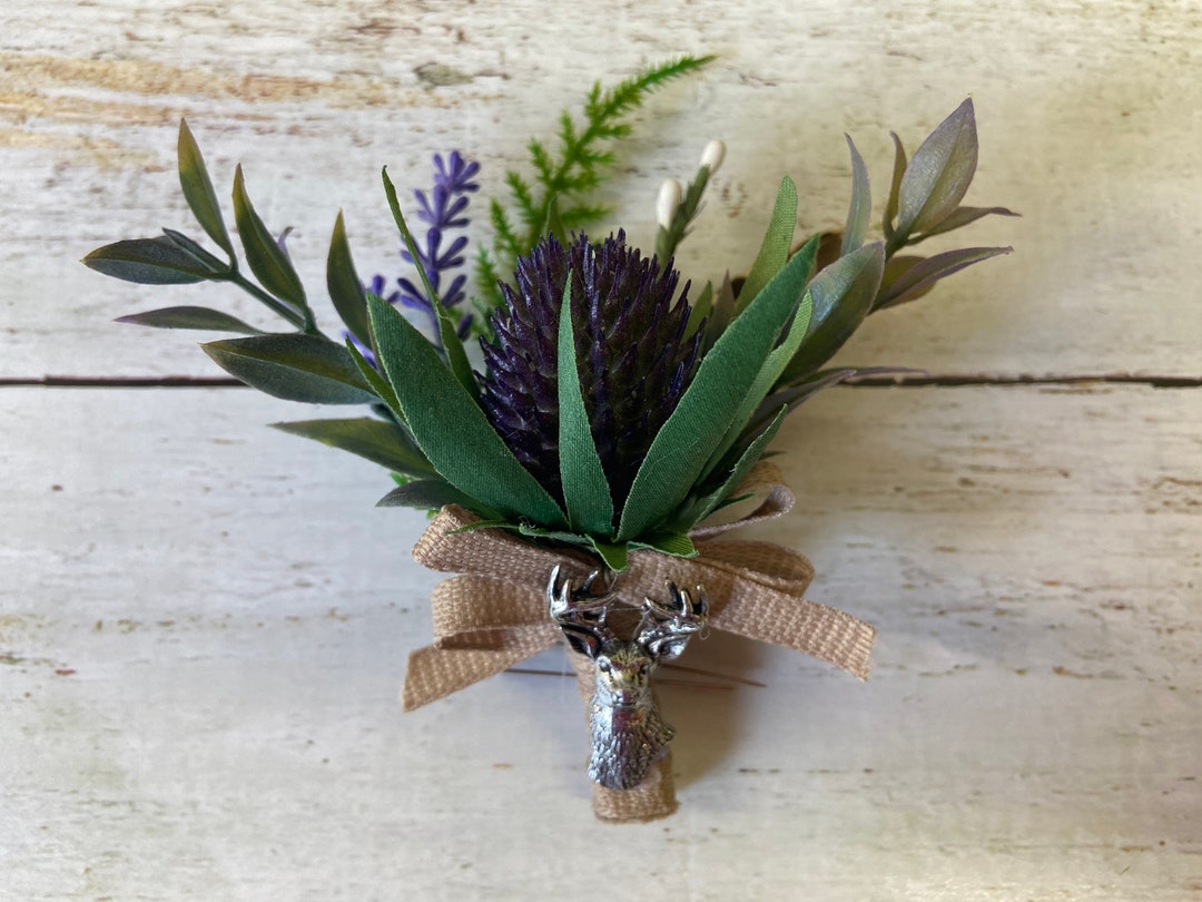 Gents Artificial Faux Thistle Purple Teasel Cone Flower Buttonhole red ...