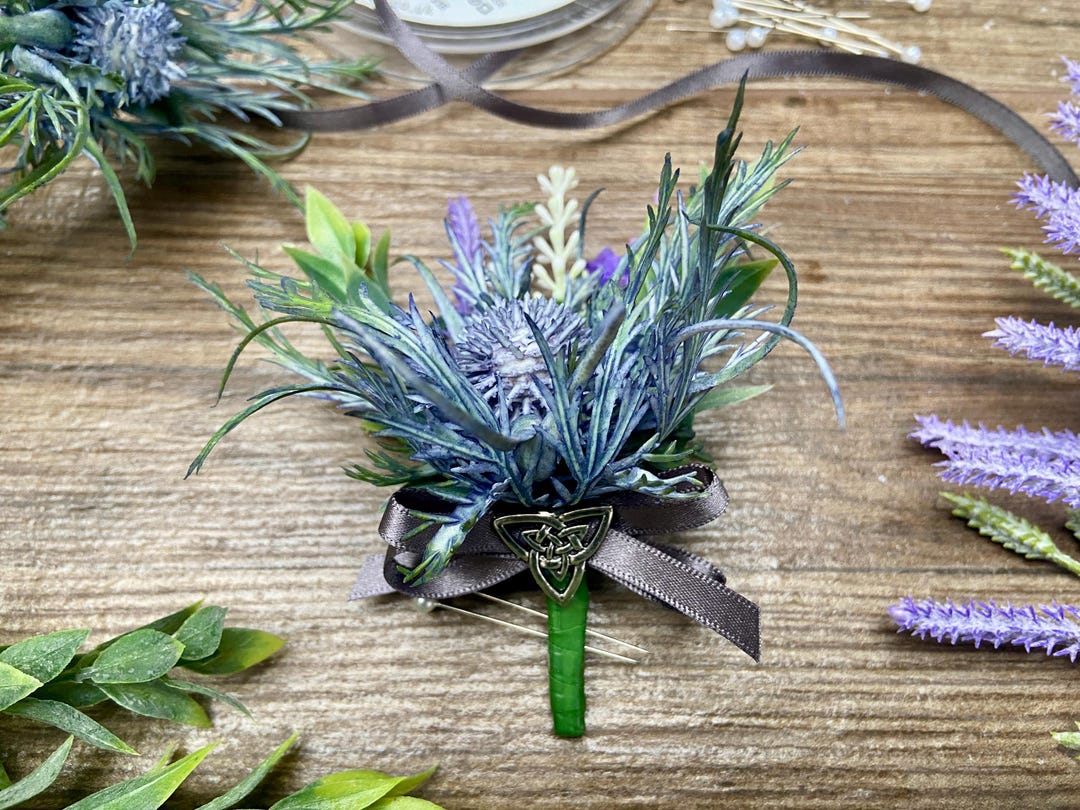 Artificial/faux, Wild Sea Holly Thistle, Wedding Buttonhole, (silver ...