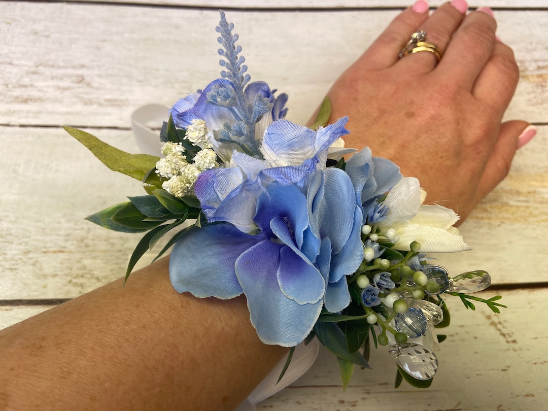 Ladies Floral Artificial Faux Blue and White Lisianthus/blue Hydrangea ...