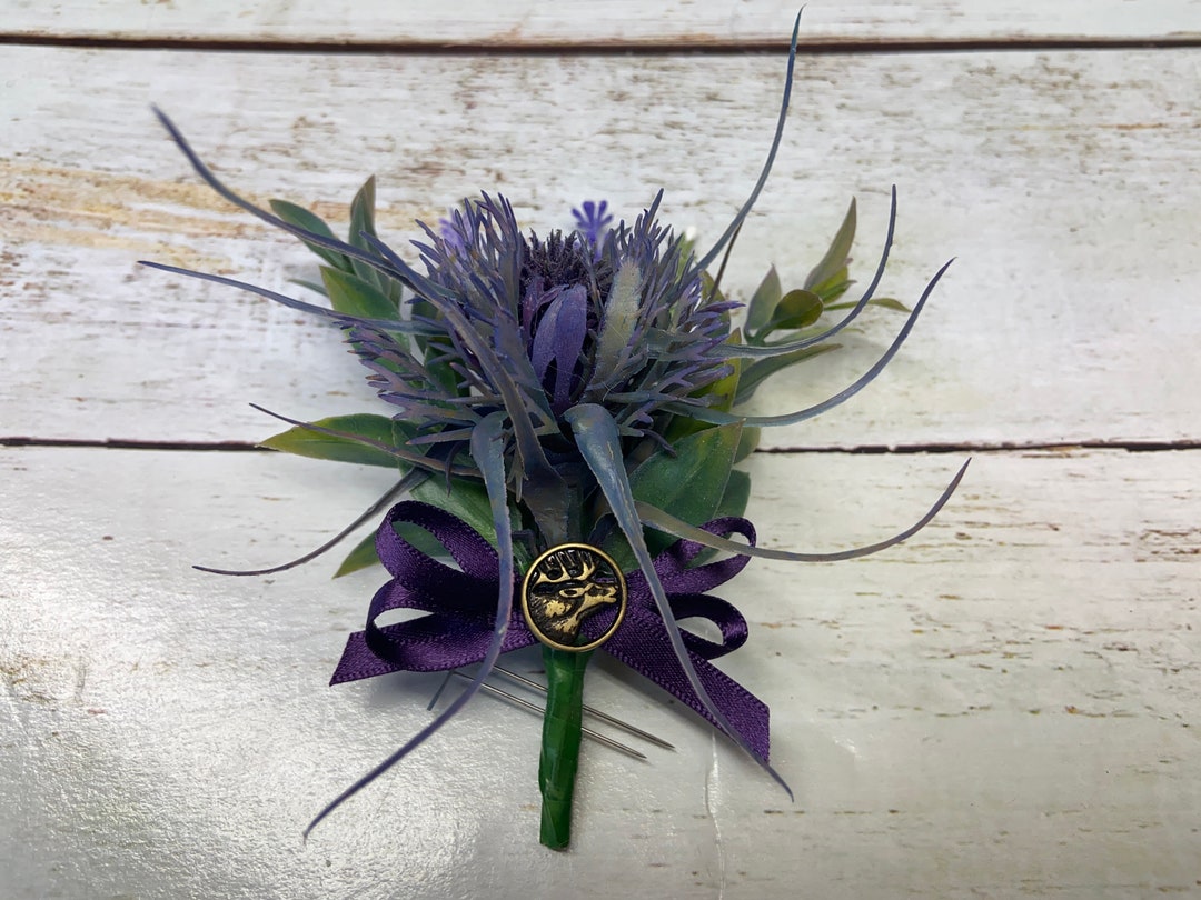 Gents Artificial/faux, Wild Sea Holly Thistle Wedding Buttonhole ...