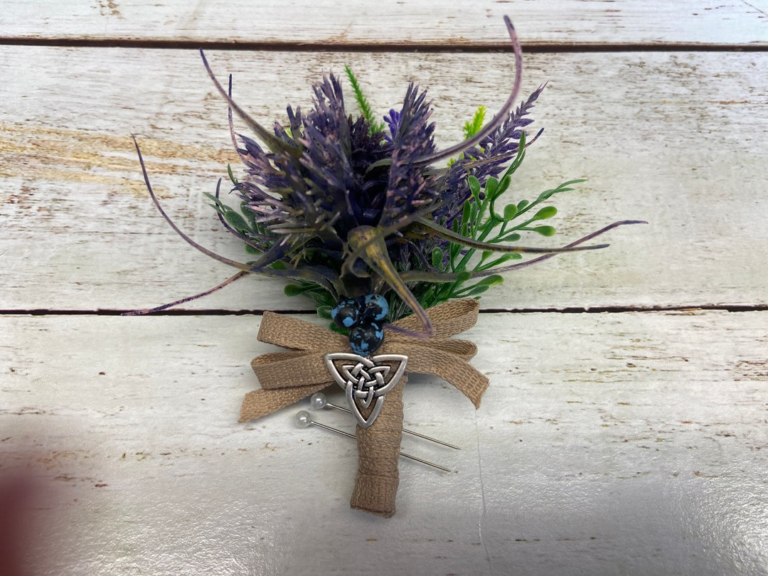 Gents Artificial Faux, Wild Sea Holly Thistle, Wedding Buttonhole ...