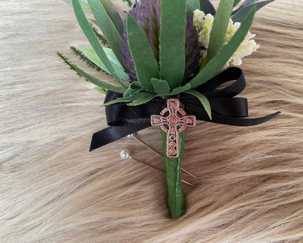 Gents Faux Thistle Purple Teasel Cone Flower Buttonhole cross - Etsy UK