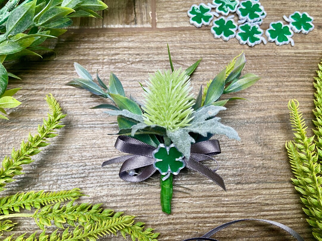 Faux Light Green Teasel Cone Thistle Buttonhole (hand Made Silver ...