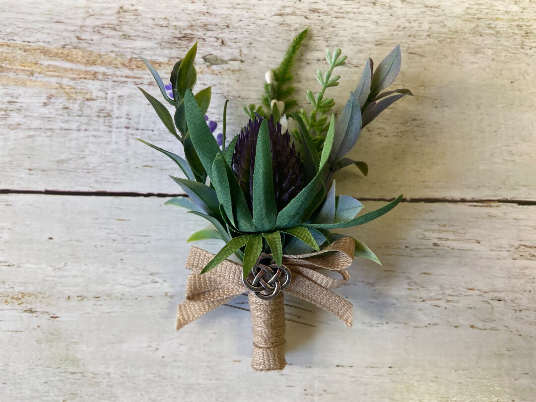 Gents Artificial Faux Thistle Purple Teasel Cone Flower Buttonhole ...