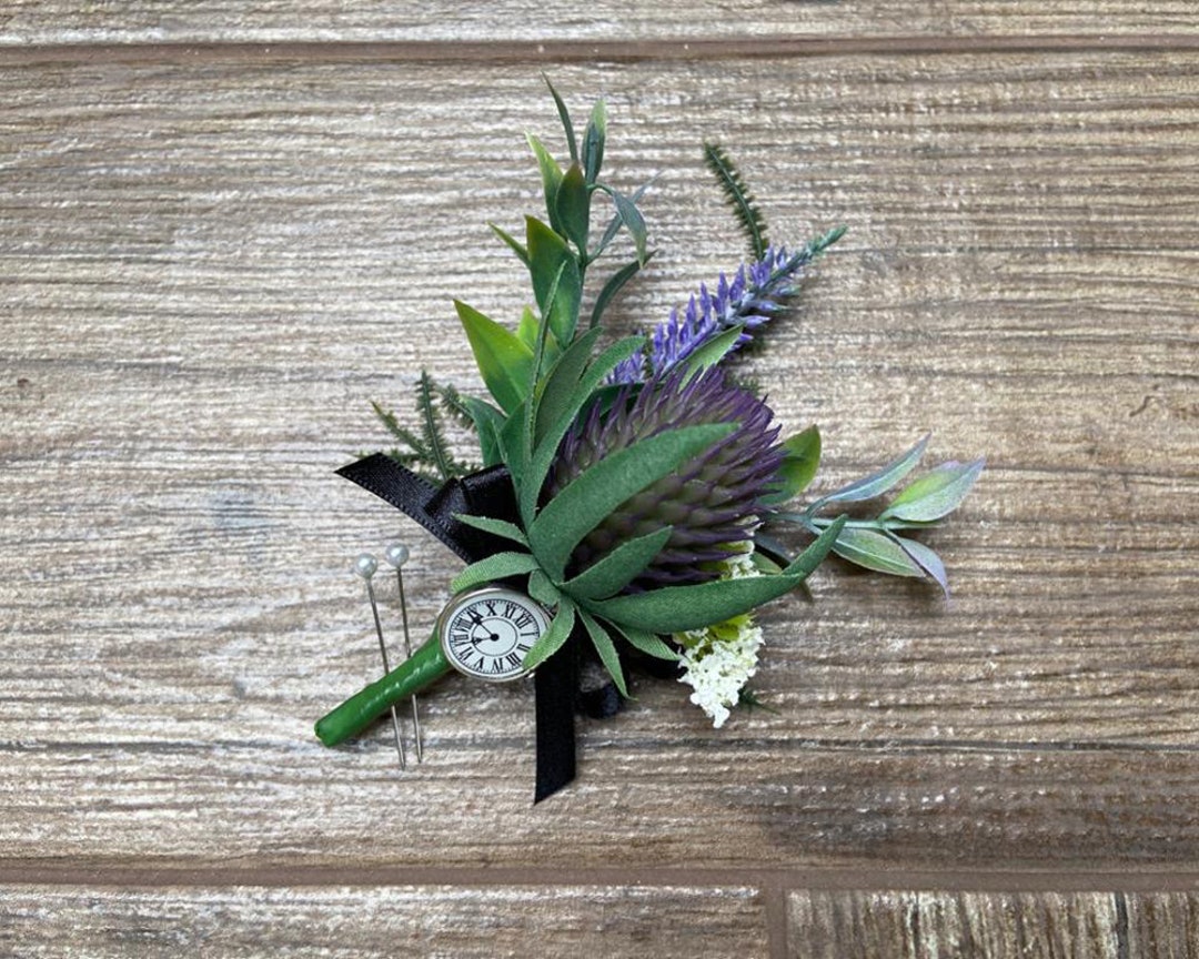 Gents Faux Thistle Purple Teasel Cone Flower Buttonhole clock Symbol ...