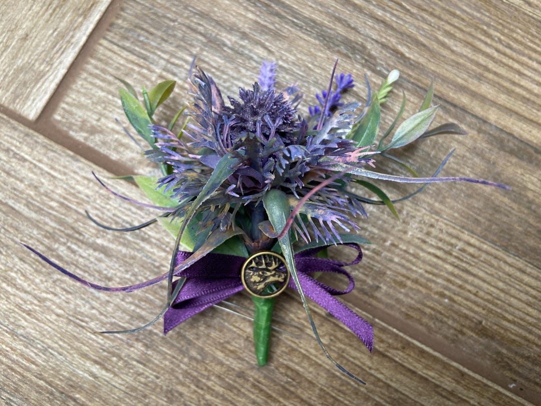 Artificial/faux, Wild Sea Holly Thistle Wedding Buttonhole, Bronze Stag ...