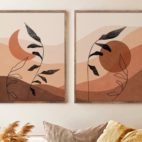 Terracotta Landscape Set of 2 Abstract Wall Art Nordic Art - Etsy