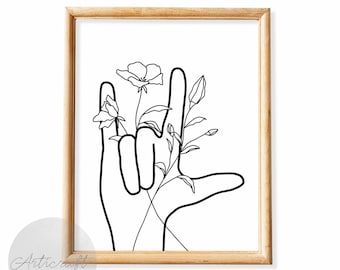 I Love You Sign Language Print Hand Sign One Line Hand | Etsy