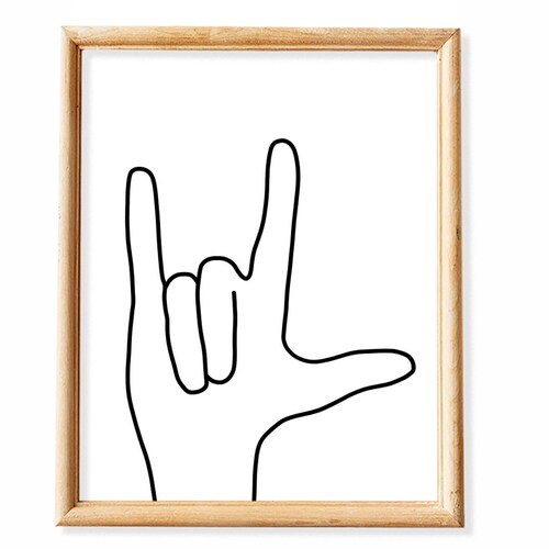 I Love You Sign Language Print Floral Hand Sign One Line - Etsy