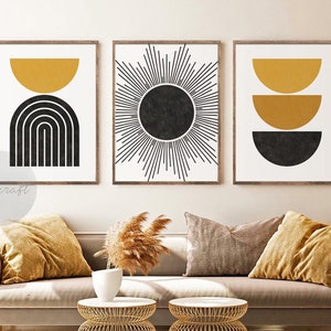 Mid Century Modern Art Set of 3 Prints Mustard Yellow Navy - Etsy