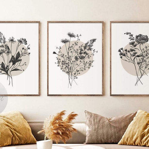 Neutral Botanical Print Set of 3 Abstract Botanical Prints - Etsy