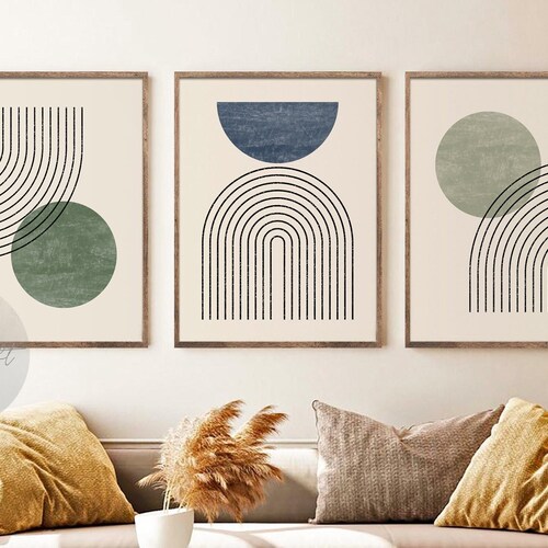 Mid Century Modern Art Set of 6 Prints Sage Green & Navy Blue - Etsy
