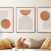 Mid Century Modern Geometric Art Set of 3 Prints, Beige and Navy Blue ...