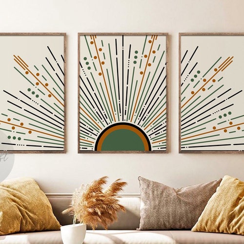 Mid Century Modern Art Set of 6 Prints Sage Green & Navy Blue - Etsy