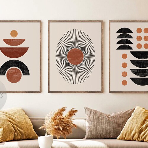 Printable Modern Mid Century Set of 3 Teal Yellow - Etsy